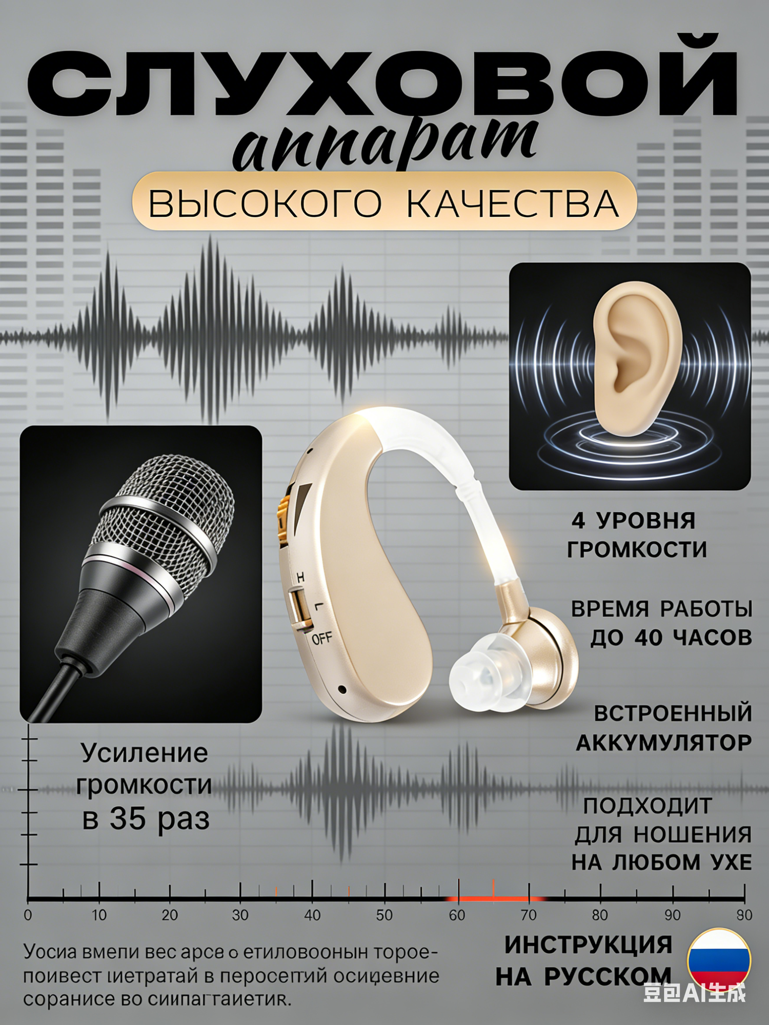 Усилитель слуха на аккумуляторе, заушный цифровой слуховой аппарат для пожилых