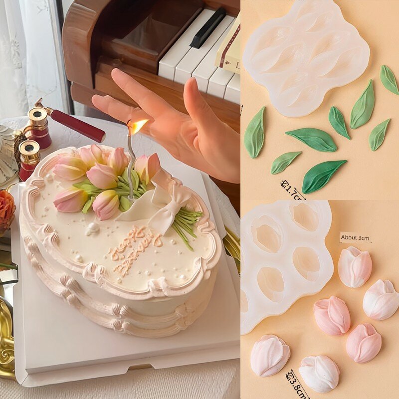Модная силиконовая форма для выпечки в виде тюльпана, для декора тортов, из фонтанчика или шоколада, в виде лепестков,