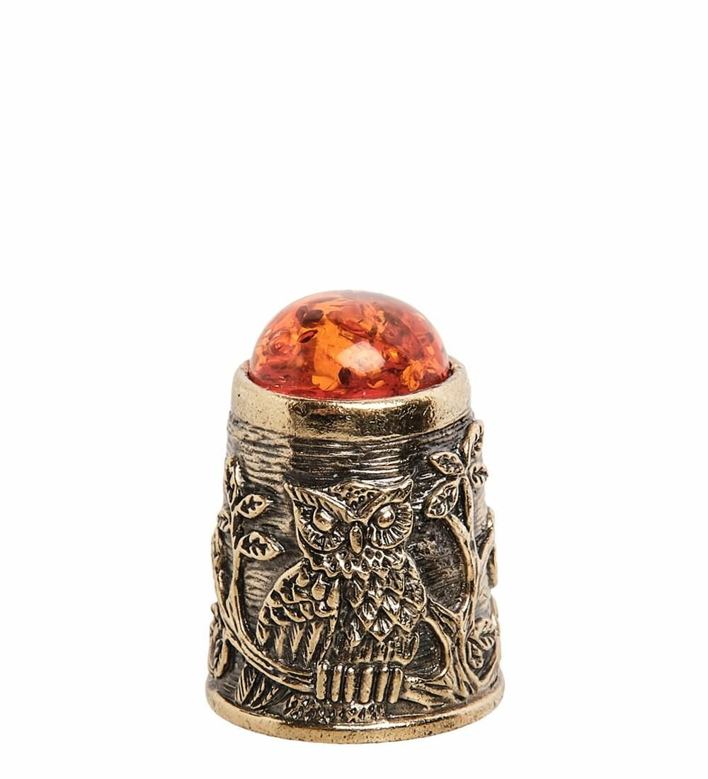 Наперсток из янтаря и латуни "Сова в лесу" A2102314 Народные промыслы, Латунь, янтарь