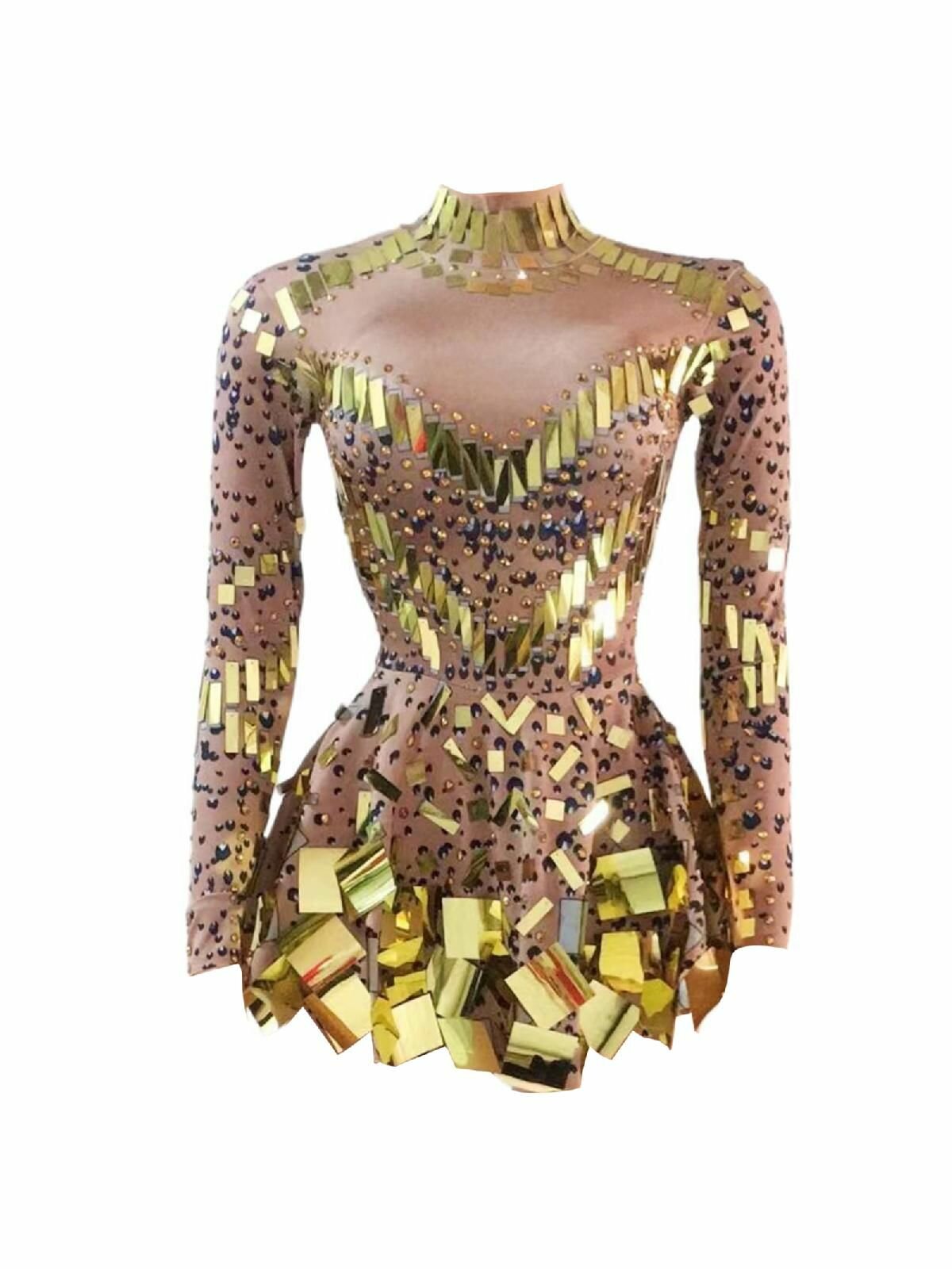 Бальное платье с зеркальными пайетками, Коричневое золото - M