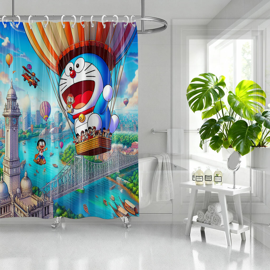 Дoraemon Анимационный принт можно использовать для настройки тканевых занавесок ванной комнаты, высота 180 см, ширина 180 см; Высота 200 см, ширина 200 см, 12 шт, крепкий крюк 270