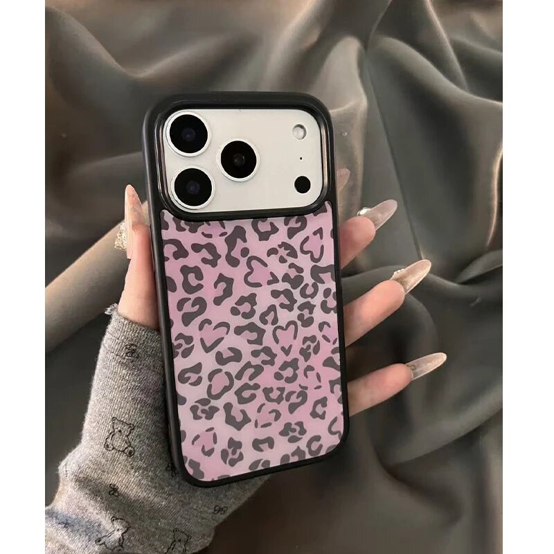 Чехол для iPhone 12 Pro розовый леопард, черный кант
