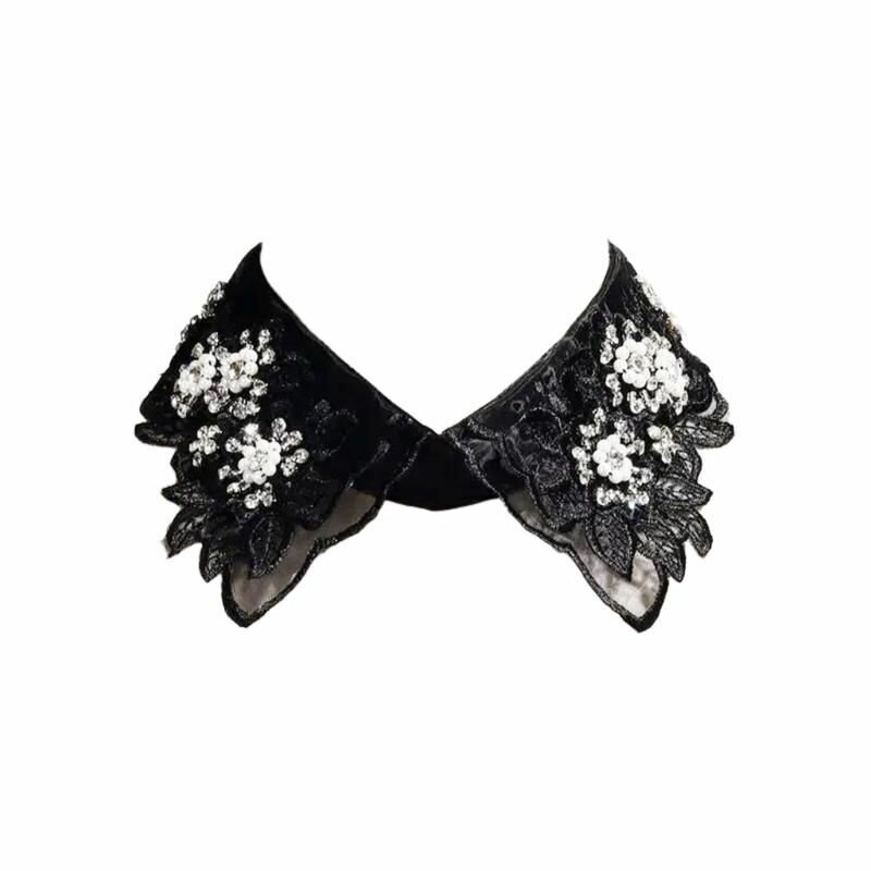 Вышитый воротник-стойка с бисером, Черный