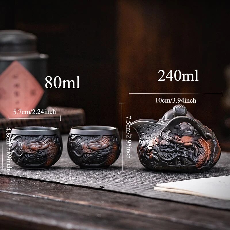 Керамический чайный набор Purple Clay с драконом one Teapot two cups