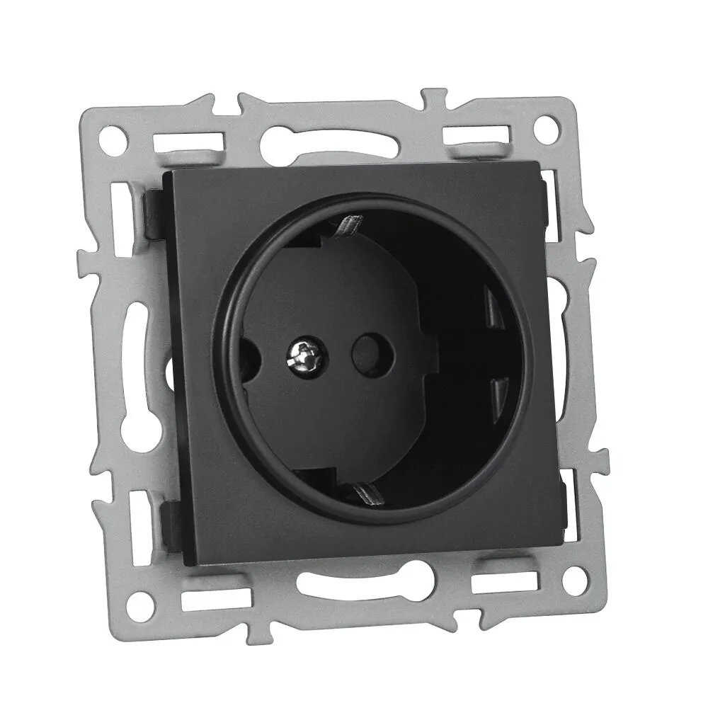 Механизм розетки с заземлением, со шторками, черный