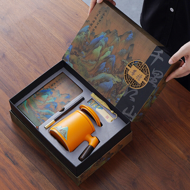 Набор для бизнеса компании: подарок, блокнот "Тысяча миль рек и гор", офисная керамическая чашка для чая, сувенир для клиентов