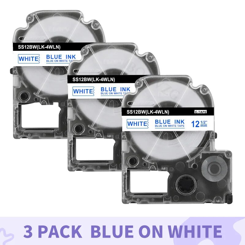 Лента для этикеток IBOQVZG 3 шт. для Epson/King Jim 3PK Blue on White, 12 мм