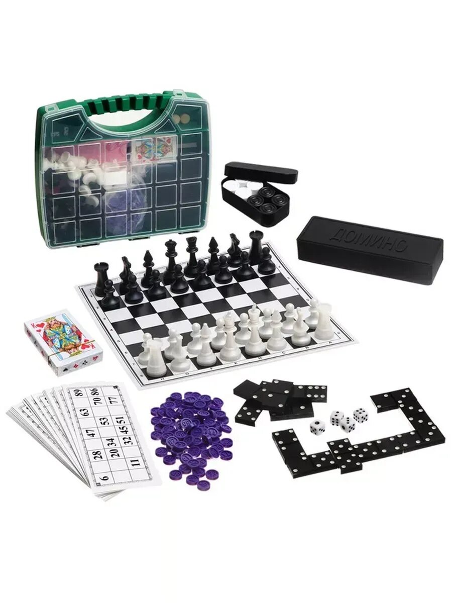 Настольная игра 6 в 1 шахматы карты домино лото