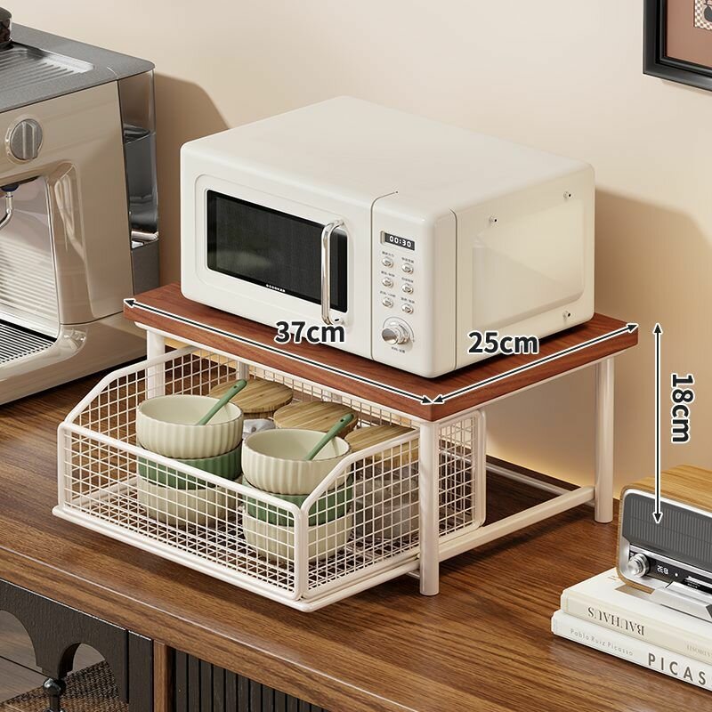 Настольная полка для микроволновки и духовки, 1 или 2 яруса: выдвижной ящик, без сборки, 37x25x33 см, сталь