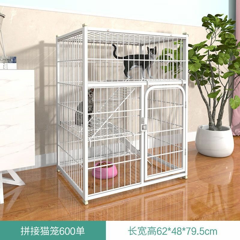 Крупный коттедж-клетка с тремя ярусами для домашних кошек Двухъярусная клетка 60x42x50 см Черная, белая, розовая