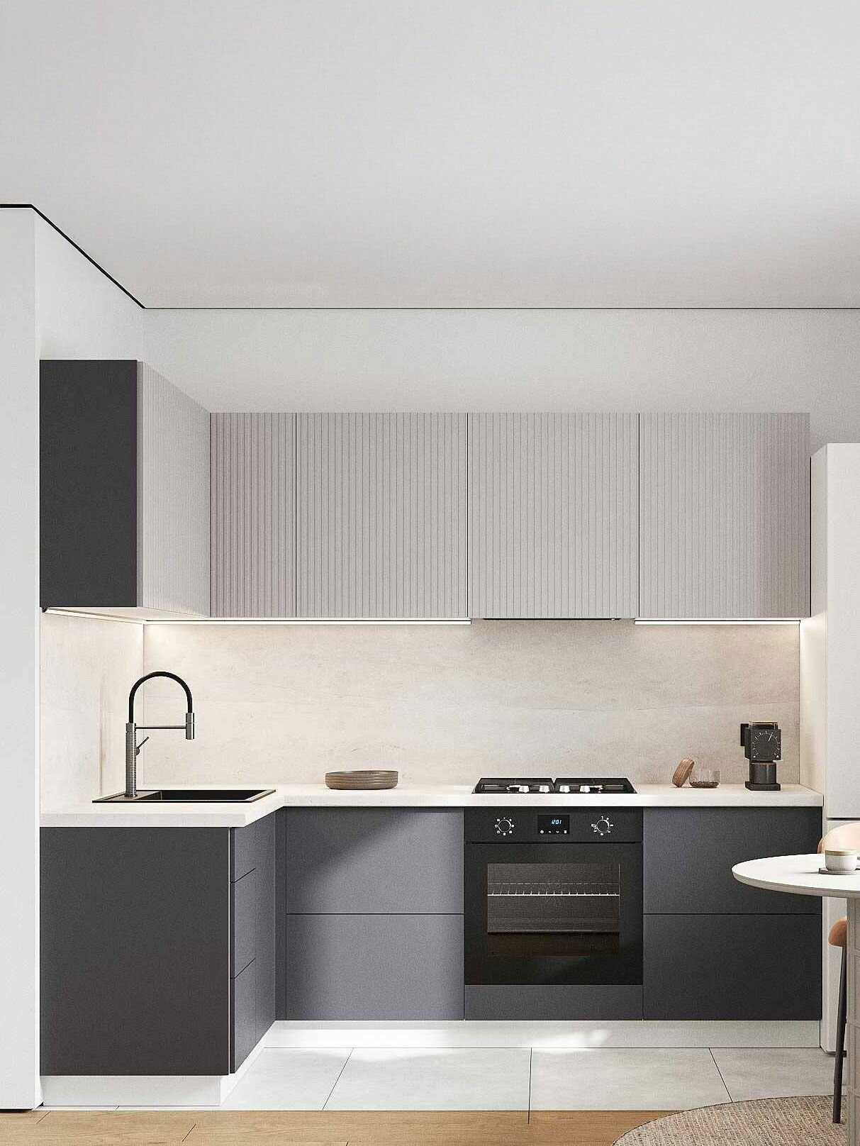 Кухонный гарнитур угловой Комби 2.4х1.4 м, мебель для дома и кухни, Белый / Нео / Графит