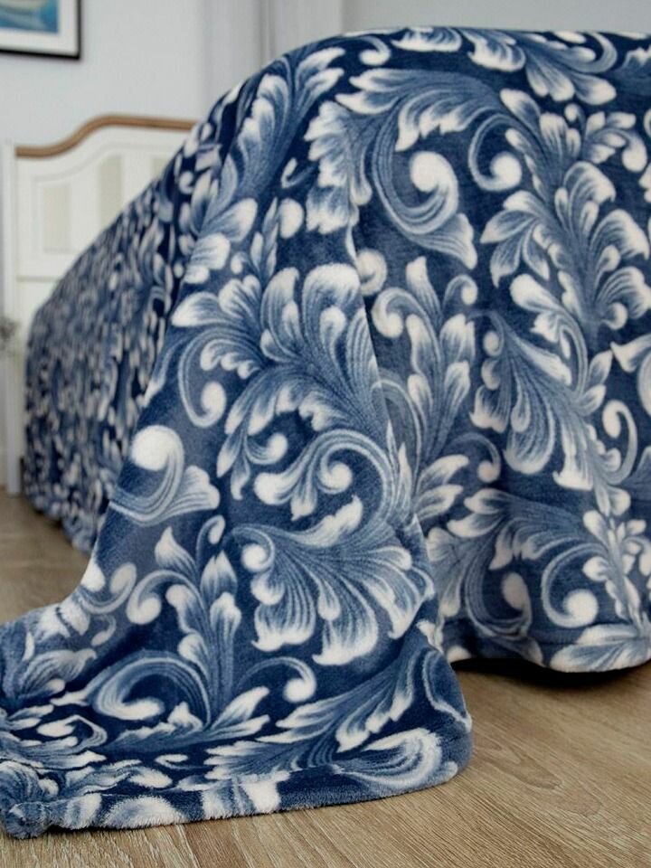 Плед La Notta "Барокко", 150x200 см, плюшевый, синий, подарочный