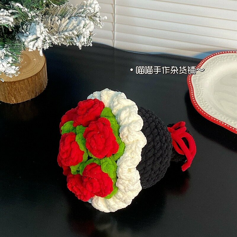 Ручная работа DIY вязаная ледяная полоска, готовый букет роз, материалы для вязания крючком, подарок на фестиваль Qixi