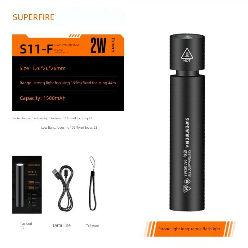 S11-F Фонарик с переменным фокусом USB-C перезаряжаемый компактный наружный свет