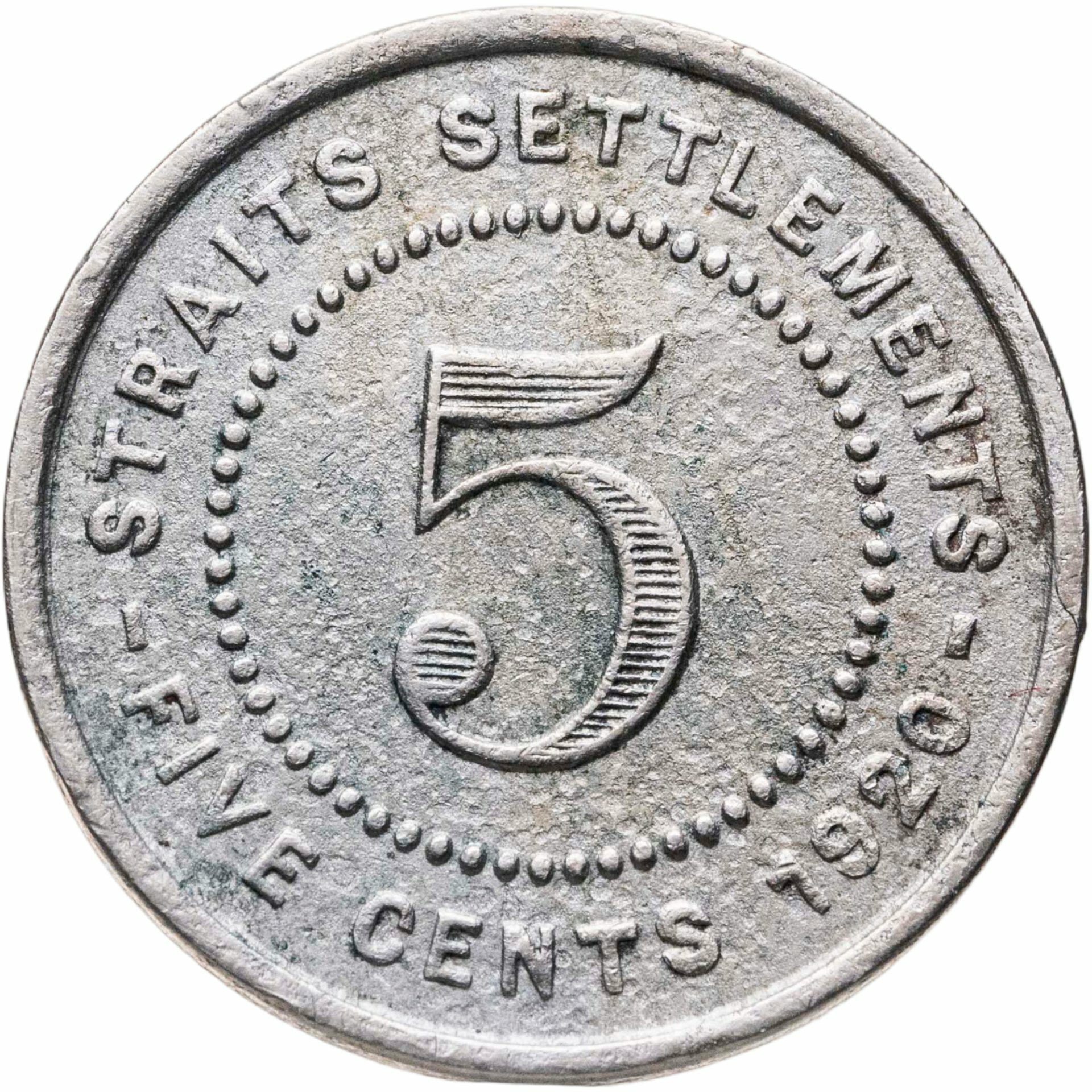 Стрейтс Сетлментс 5 центов cents 1920 Диаметр 20мм, Мельхиор медь-никель, в сохранности VF