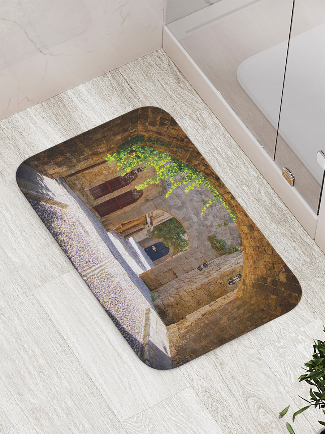 Коврик для ванной комнаты, туалета "Каменные арки" противоскользящий, 52х77 см, JoyArty