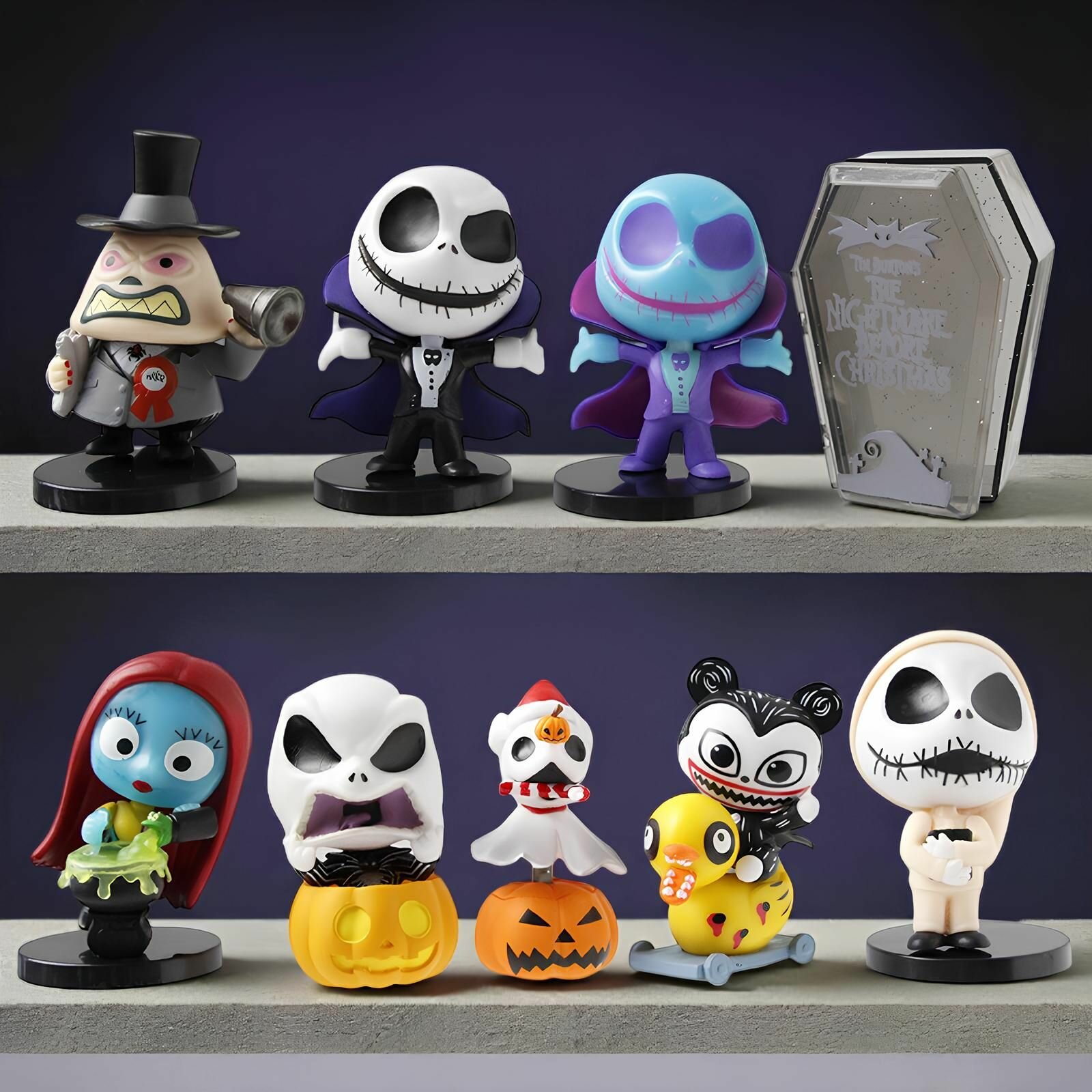Набор фигурок Кошмар перед Рождеством / The Nightmare Before Christmas 9шт (7.5-8.5см, пакет)