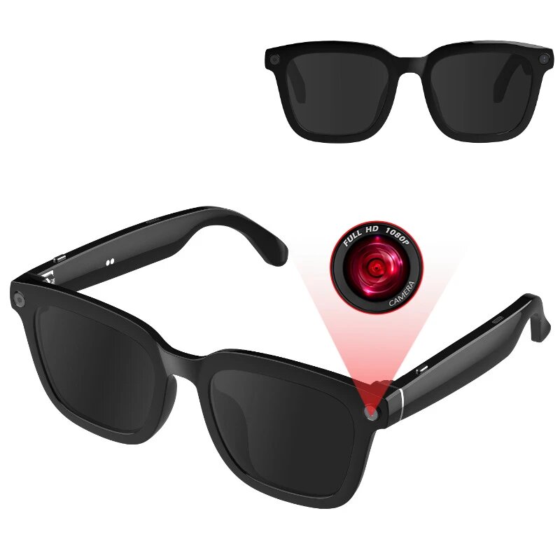 AI Intelligent Camera Glasses 1080P Black sunglasses
