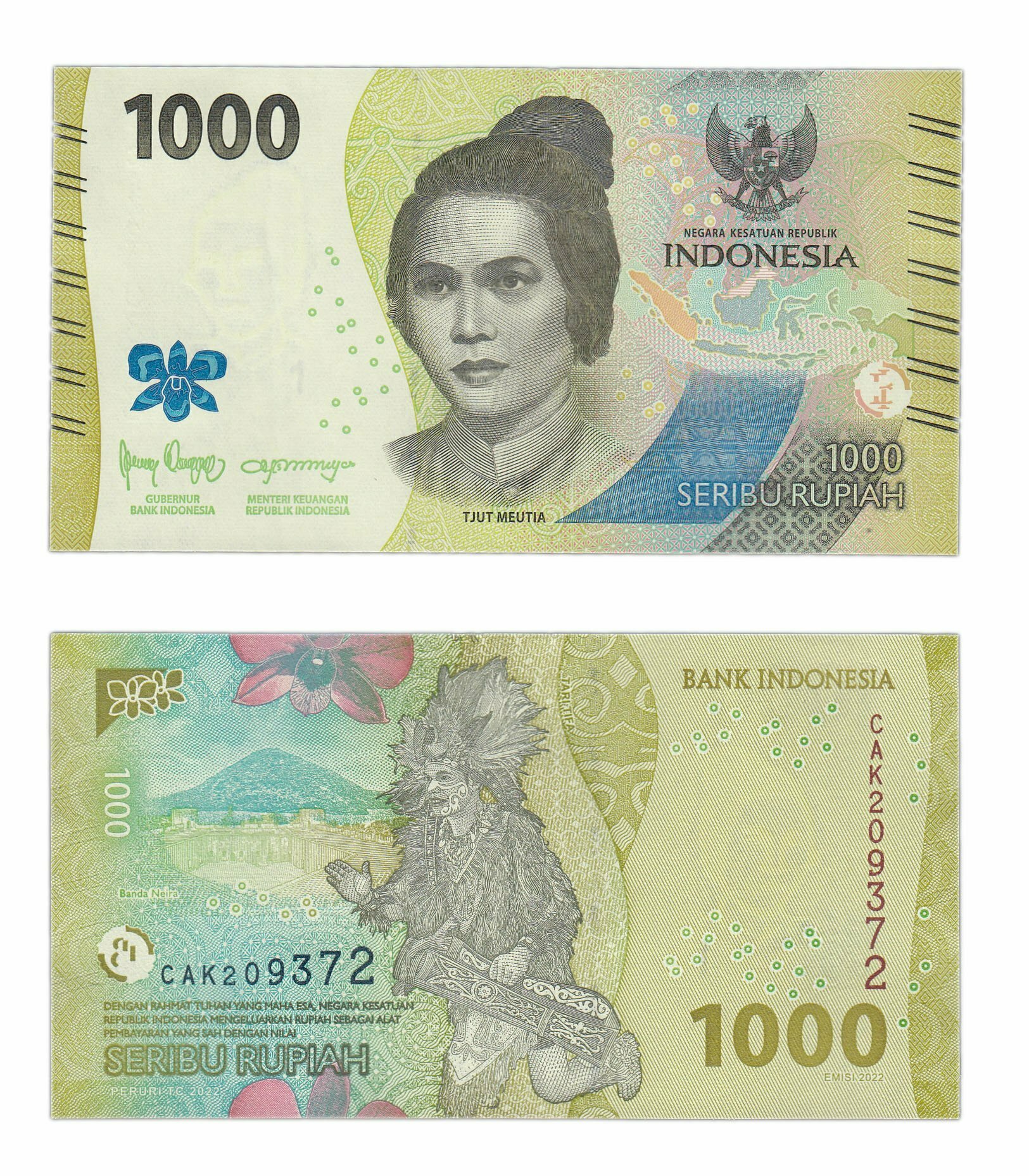 Индонезия - 1000 рупий 2022 "Банда Нейра остров Банда, Форт Бельгика, танцовщица Тар" P-W162 UNC