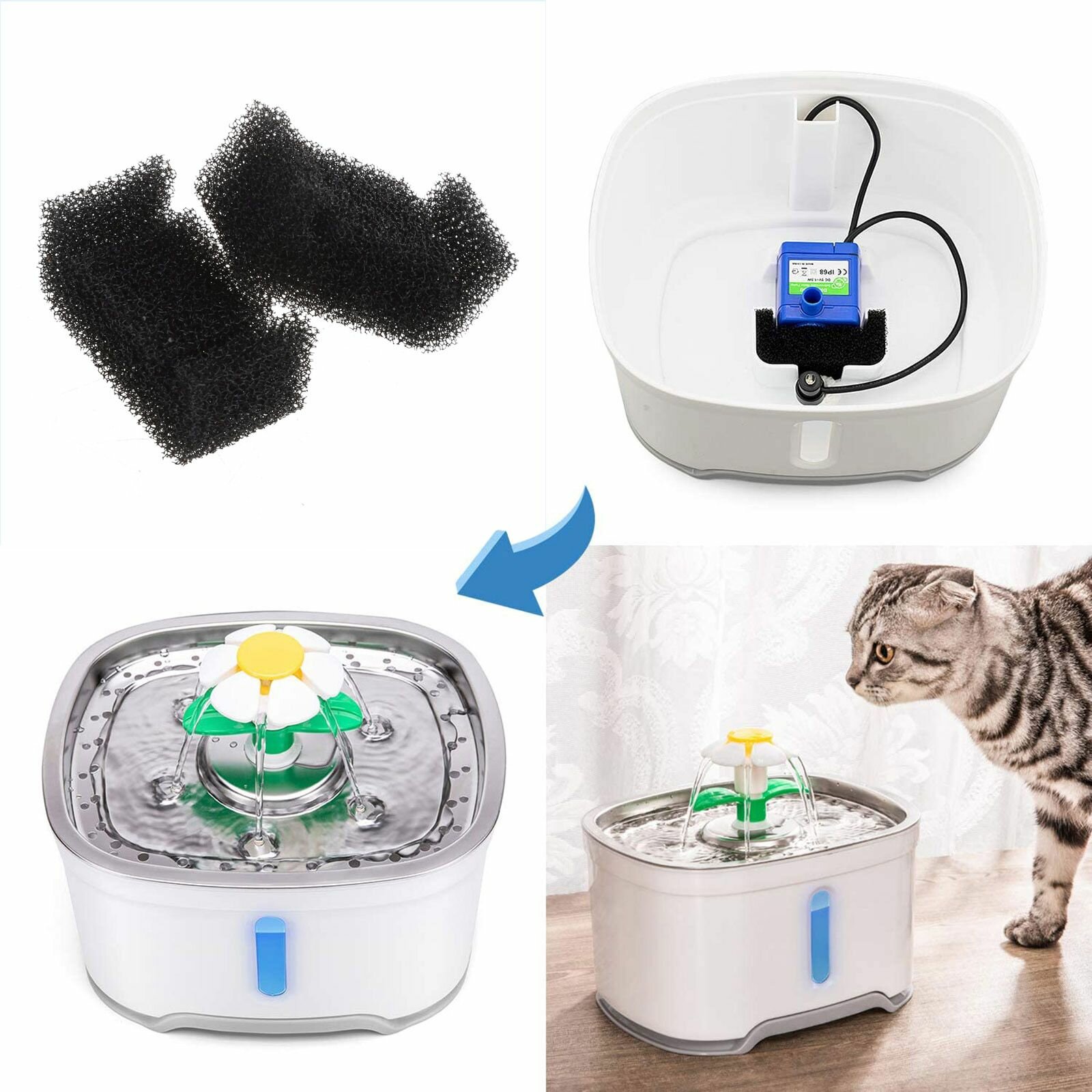 4 штуки губчатых фильтров для замены в автоматической поилке домашних животных