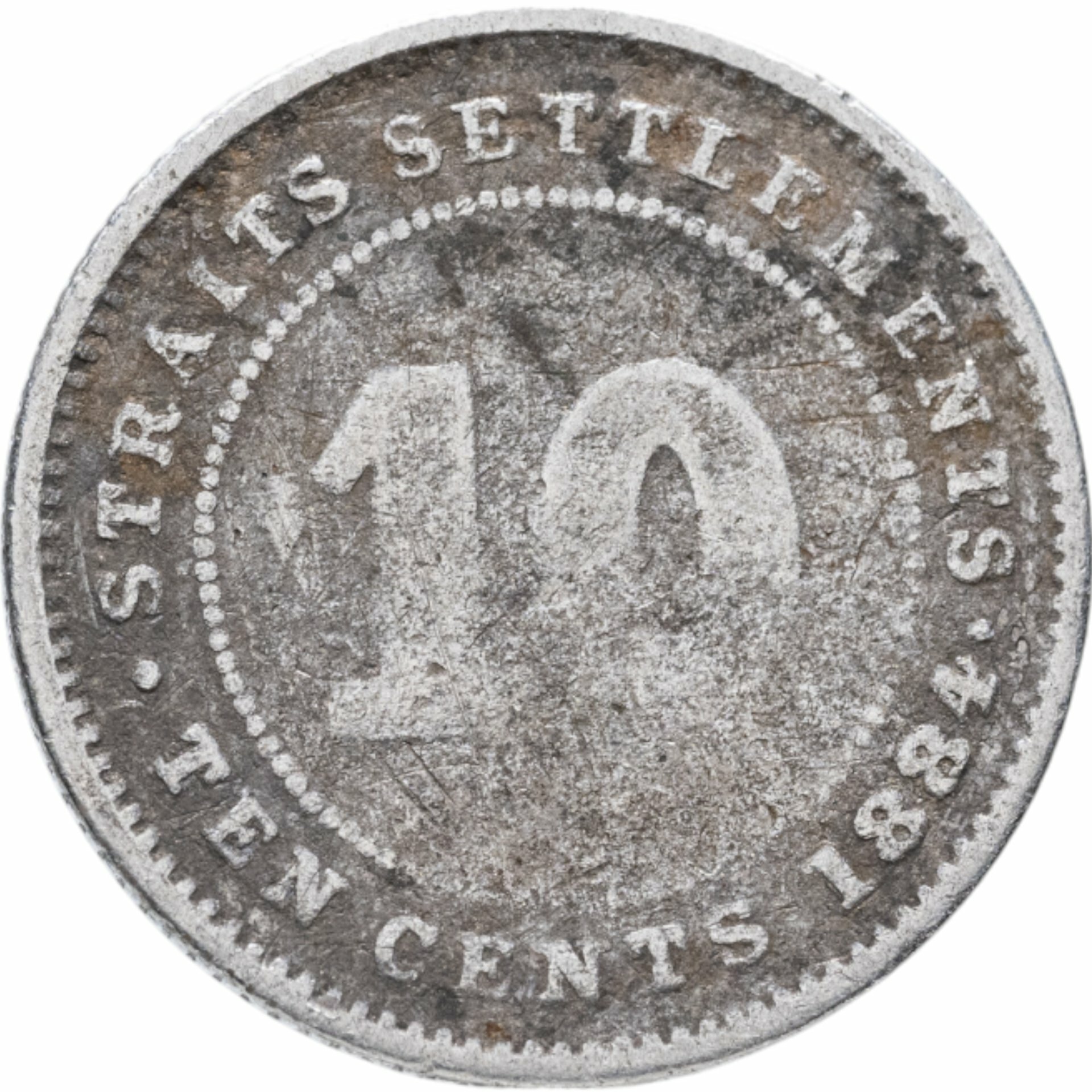 Стрейтс Сетлментс 10 центов cents 1884, Серебро 800, в сохранности VG