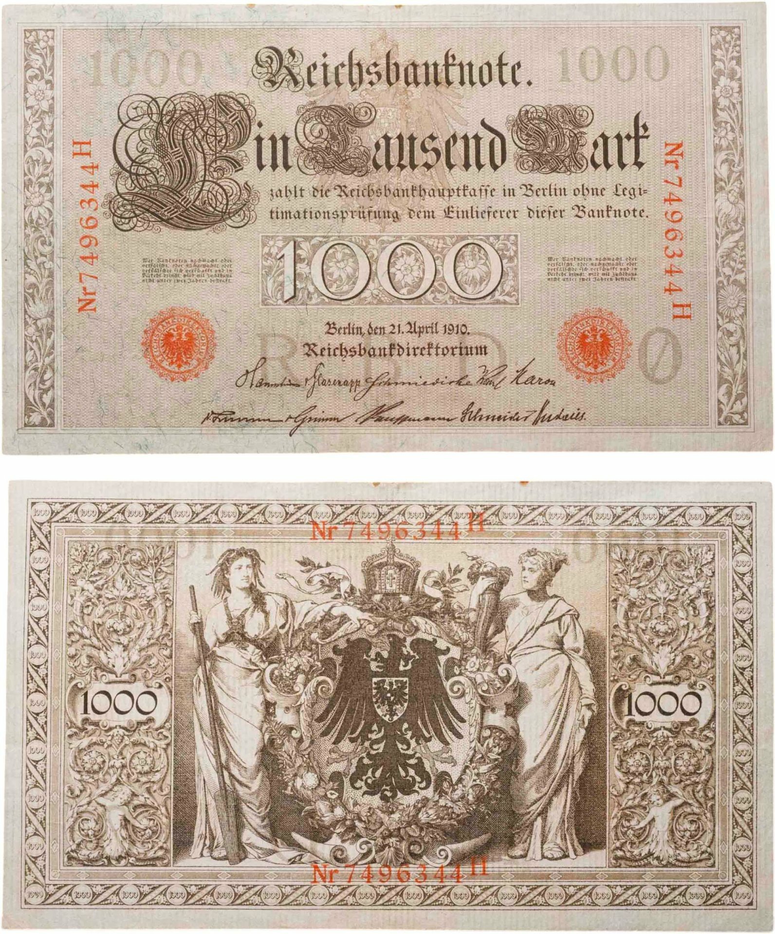 Германия 1000 марок 1910 красная печать
