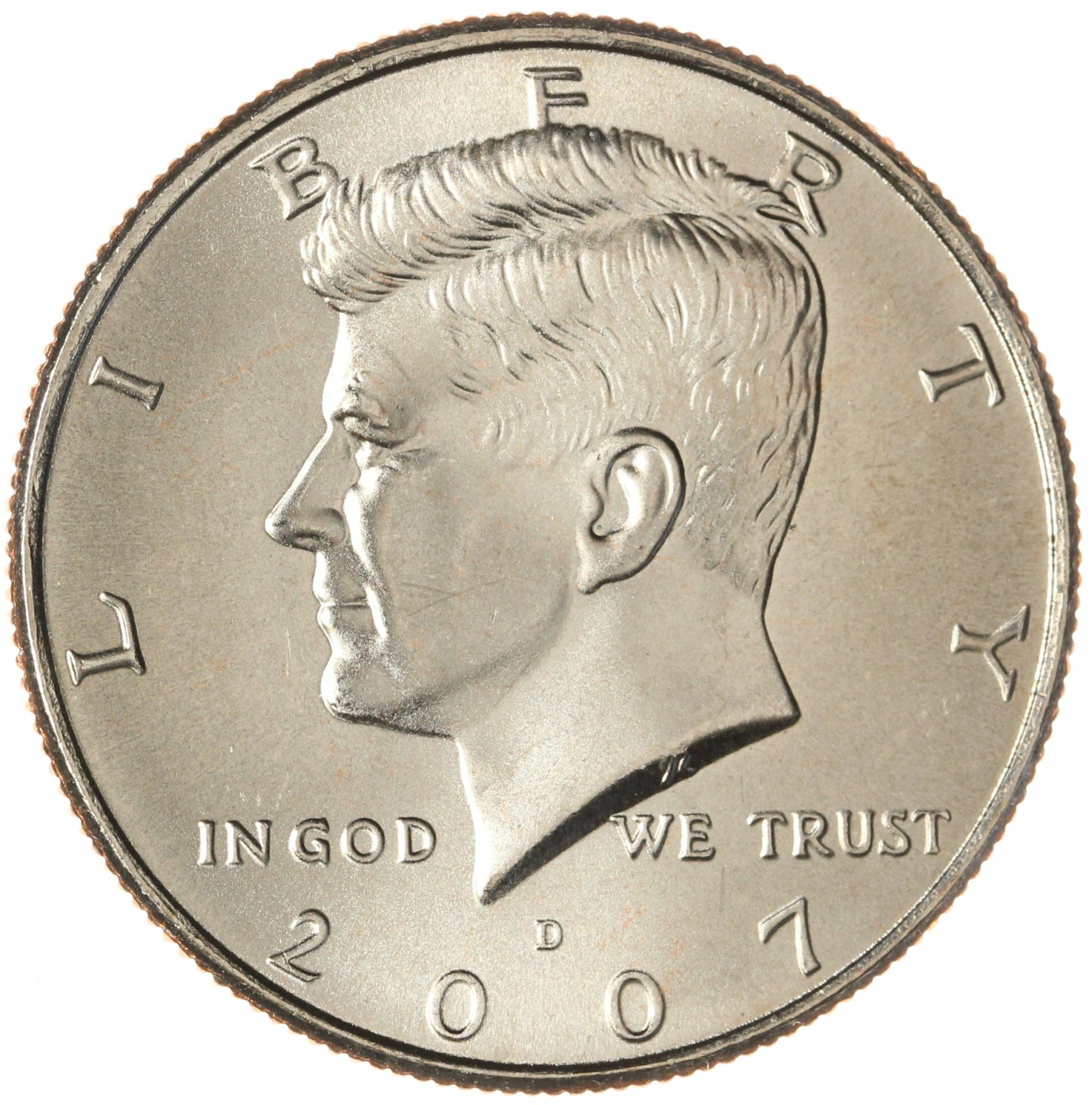 США 50 центов 1/2 доллара, half dollar 2007 D Kennedy Half Dollar Кеннеди знак монетного двора "D" - Денвер, Медь, в сохранности UNC