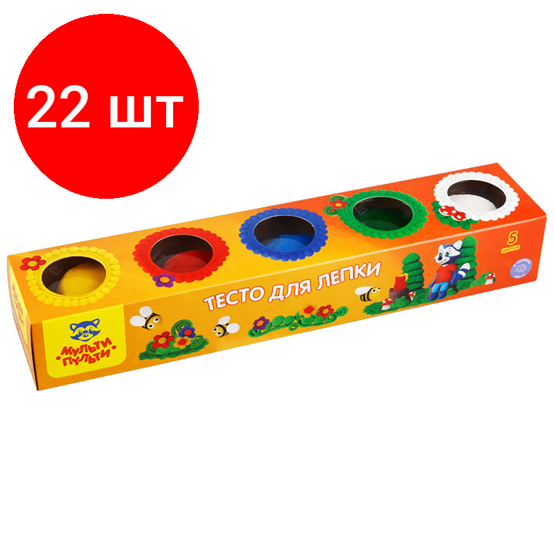 Комплект 22 шт, Тесто для лепки Мульти-Пульти "Енот на пасеке", 05 цветов*90г, картон