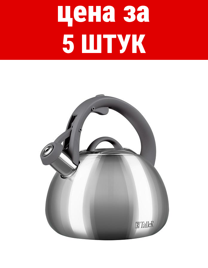 Комплект 5 шт, чайник нерж 2.8Л брэндон со свистком матовый TALLER