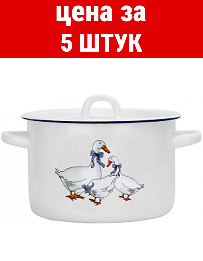 Комплект 5 шт, кастрюля эмаль 3.0Л гуси магнитогорск