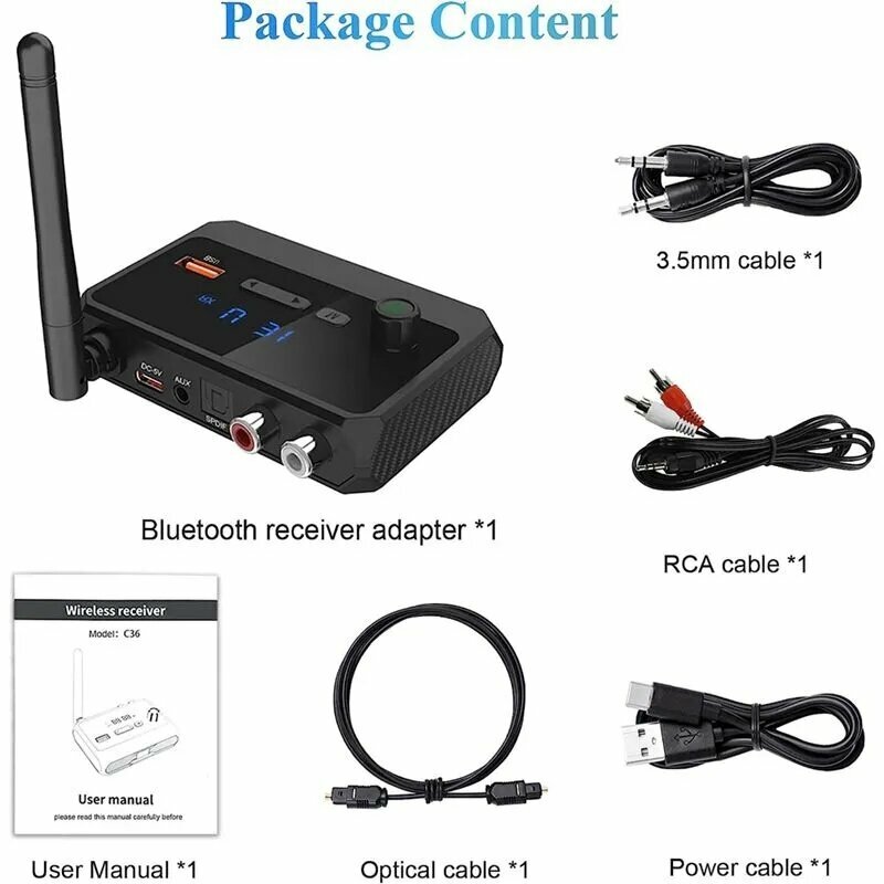 Адаптер Bluetooth Для Стереоресивера Ресивер 5.3 Беспроводной Аудиоадаптер, Подходящий Домашней Стереосистемы