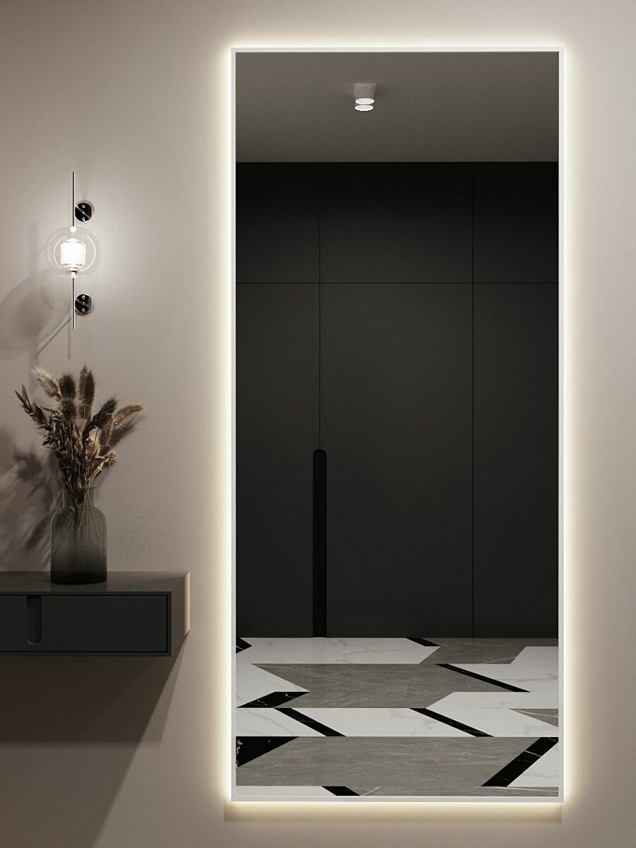 Зеркало настенное 160х70 см белое с подсветкой Свет: Нейтральный белый 4500К В алюминиевой раме интерьерное BLX MIRROR