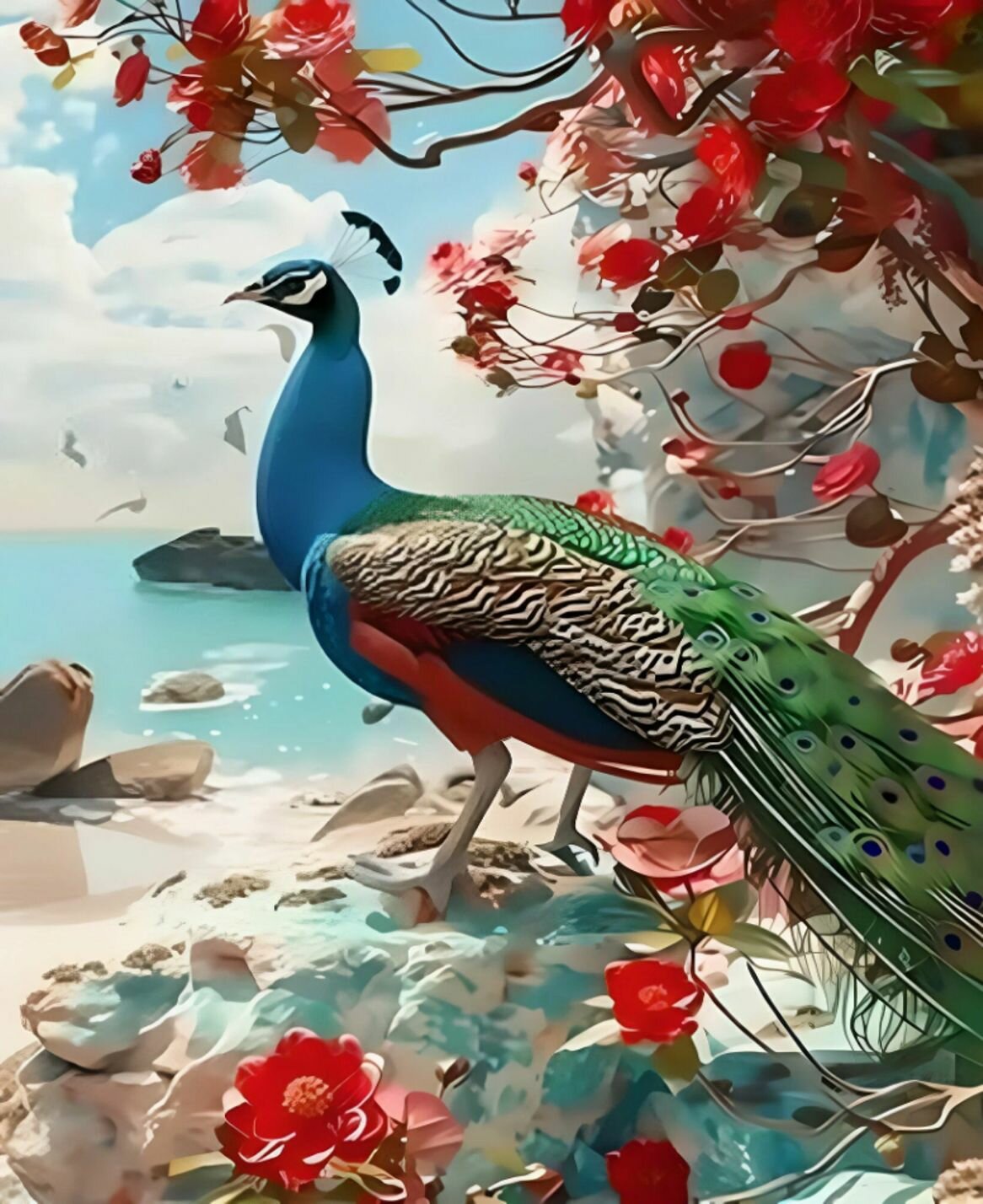 Картина по номерам на подрамнике 40*50 см "Прекрасный павлин"