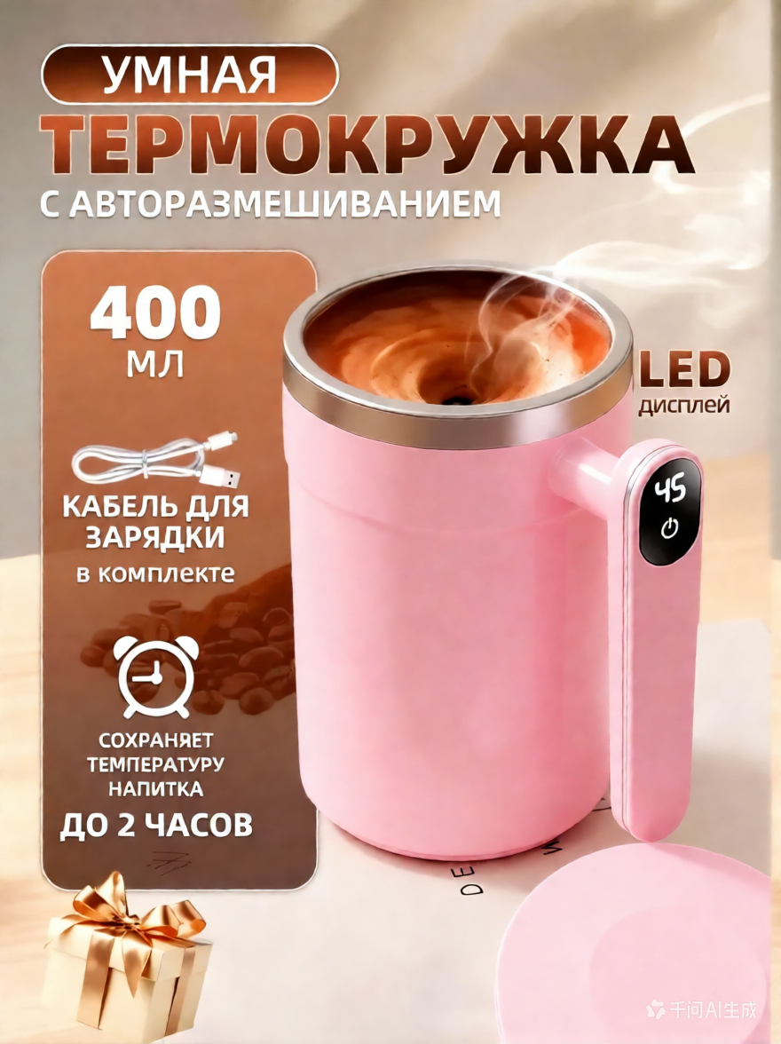 Чашка для кофе "Автоматическая перемешивающая", нержавеющая сталь/ABS-пластик, 400мл