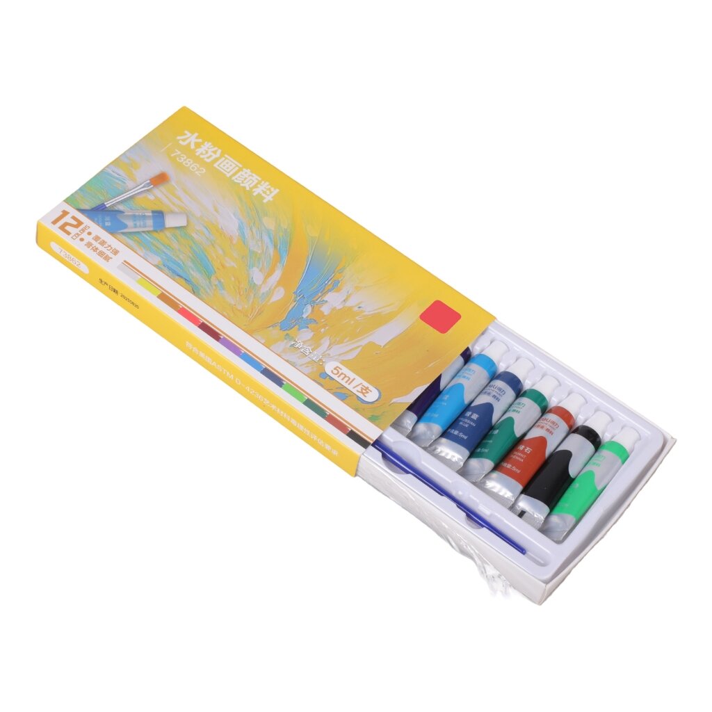 12 Цветных Тюбиков Гуашевой Краски, Набор с Кистью для Рисования для Начинающих Художников, Взрослых И Детей, Портативная Гуашевая Живопись, Цвет 5 мл/Тюбик