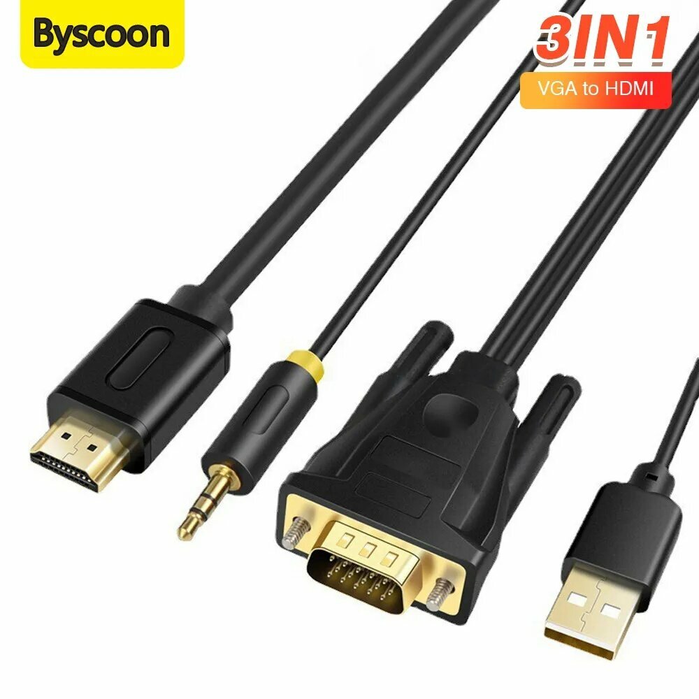 Кабель для подключения периферийных устройств VGA (D-Sub)/HDMI, 5 м, черный матовый