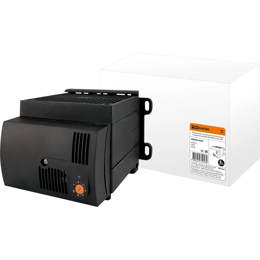 Обогреватель с вентилятором и термостатом TDM ELECTRIC SQ0832-0023, черный пластик корпус, защищенный от пыли