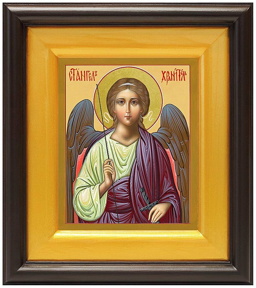 Ангел Хранитель (лик № 261), икона в широком деревянном киоте 16,5*18,5 см