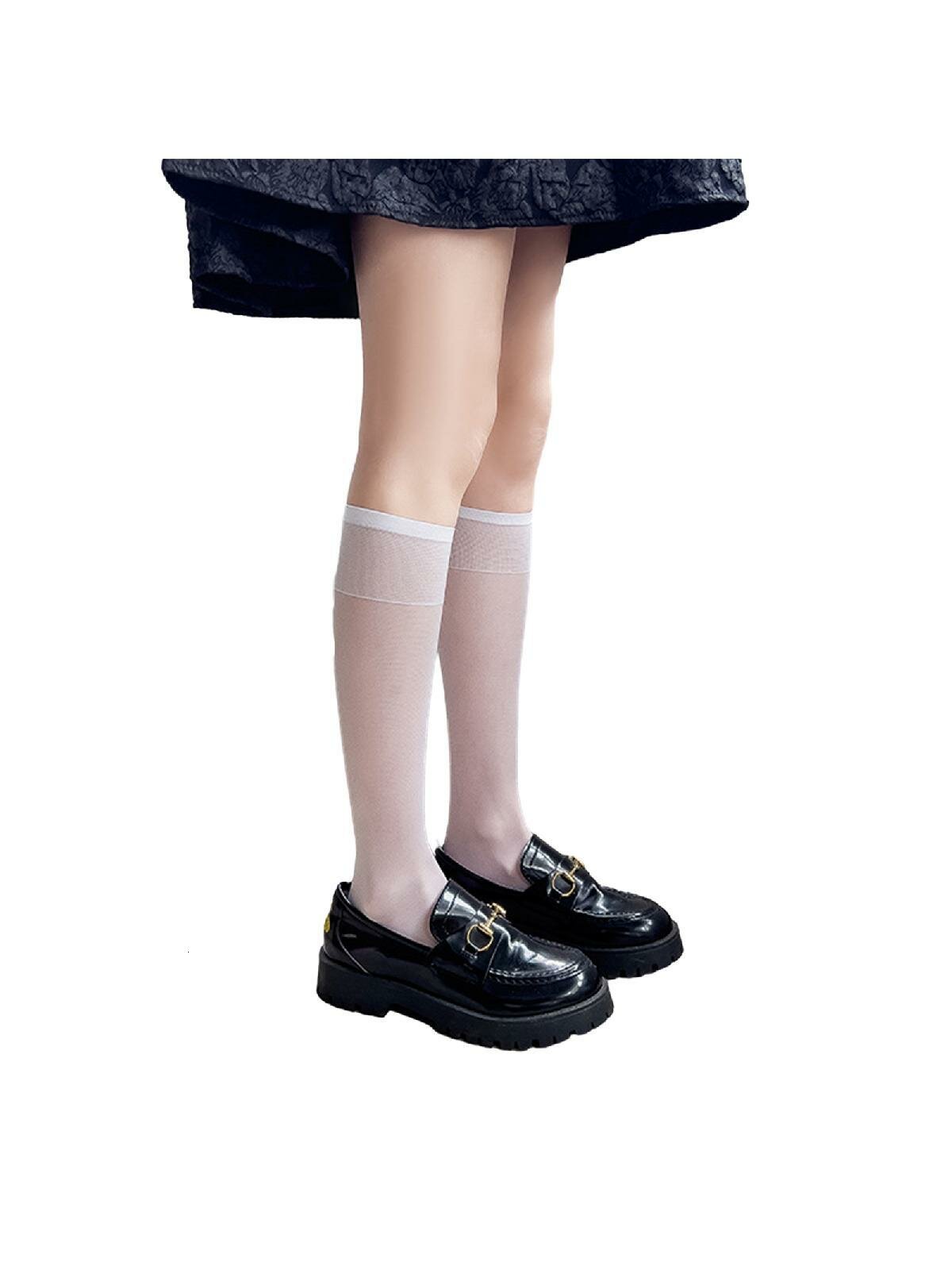 Женские длинные полупрозрачные шелковые гольфы, Белый