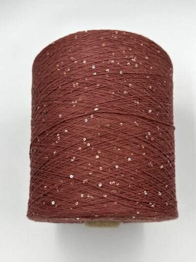 Пряжа Пайетки 2мм на хлопке (микропайетки) 2-08951 медно-коричневый с бежево-золотыми блестящими пайетками с2ж (200г)