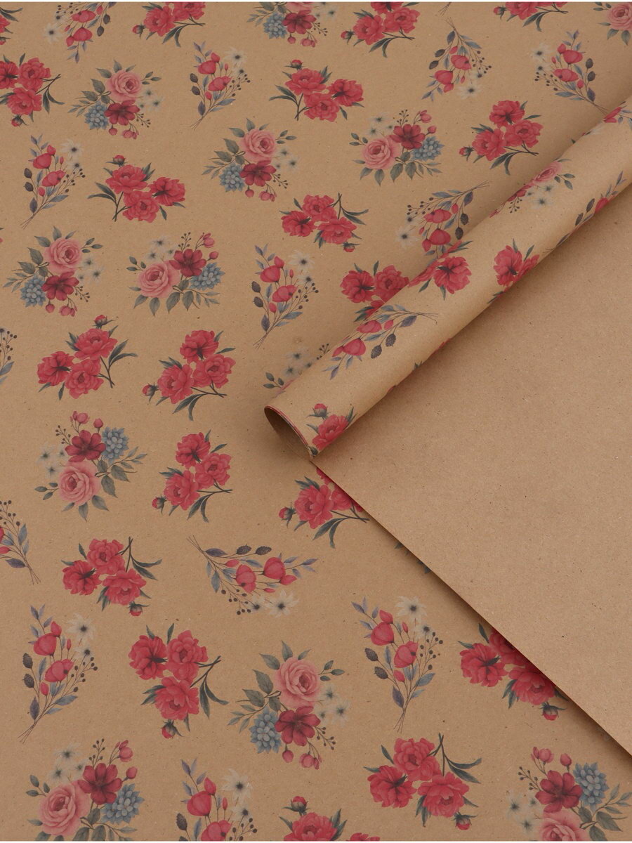 Бумага упаковочная, крафт "Пионы", 70x100 см, 1 лист, тематика праздника: 8 марта