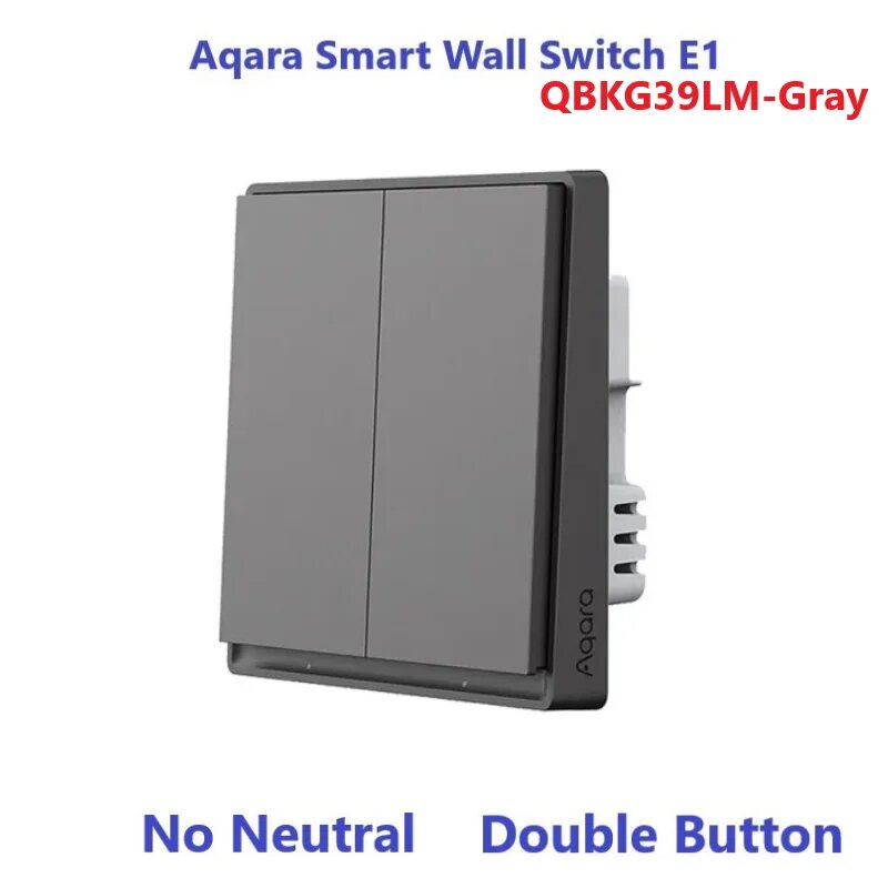 Умный выключатель на стене Aqara Smart Wall Switch E1 ZigBee 3.0 для умного дома, беспроводной выключатель с ключами, с живым проводом, без нулевого провода, для приложений Mi Home Homek - Без нулевого провода, 2 клавиши, серый