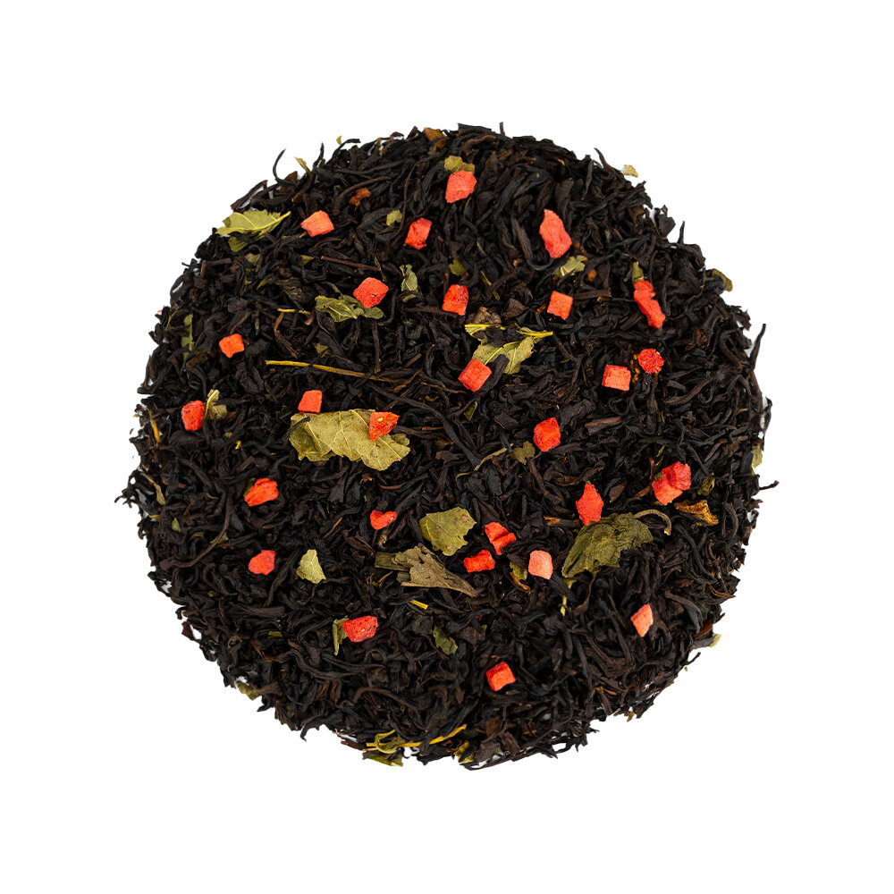 Земляника со Сливками (50 гр) Черный индийский чай с добавлением кусочков ягод и листочков земляники и ароматом сливок