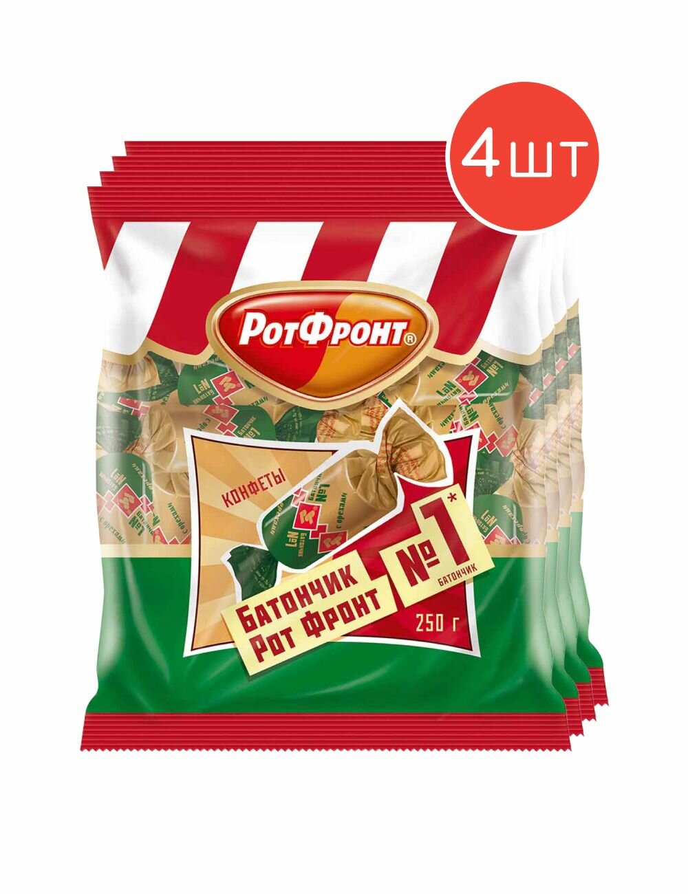 Конфеты Рот Фронт Батончики с орехами 250г 4шт