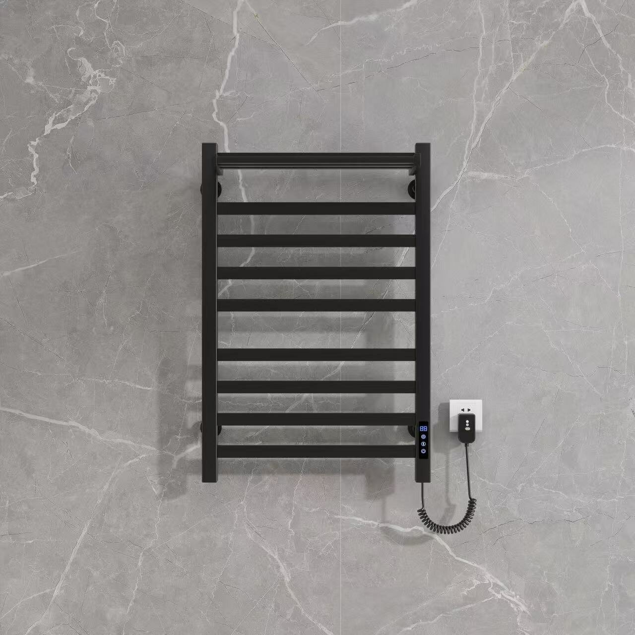 Космический алюминиевый умный электрический подогреваемый полотенцесушитель с постоянной температурой, вращающаяся стойка для хранения из нержавеющей стали без сверления