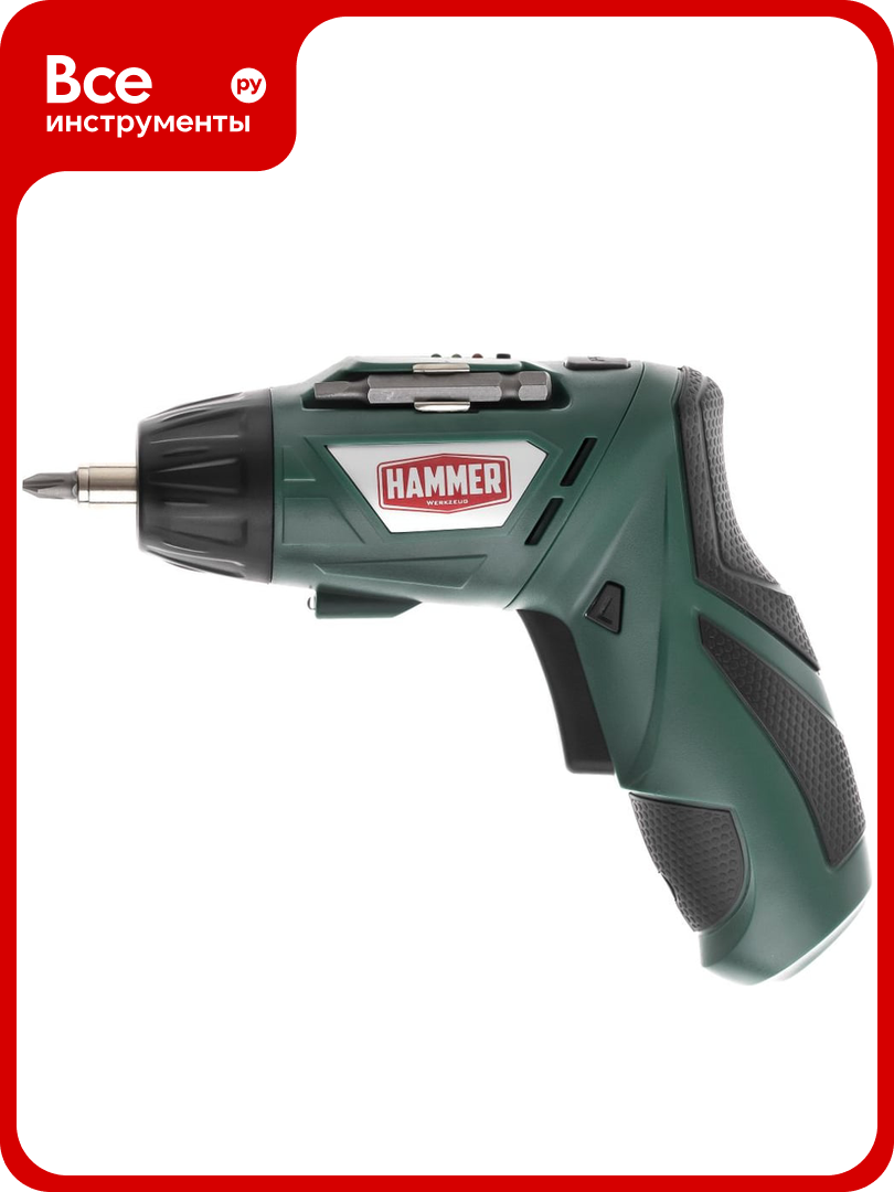 Аккумуляторная отвертка Hammer Flex с набором бит, 3.6 В 1.3 Ач, 4 Нм, Li-Ion ACD3.6A