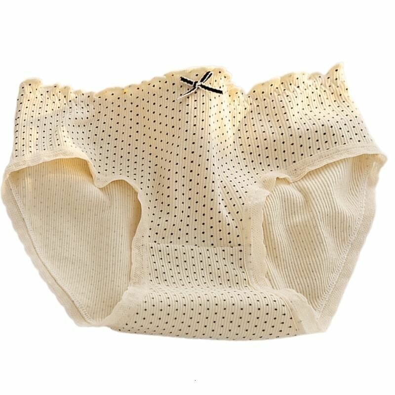 Женские хлопковые трусы с цветочным принтом, желтый низ в горошек - XL