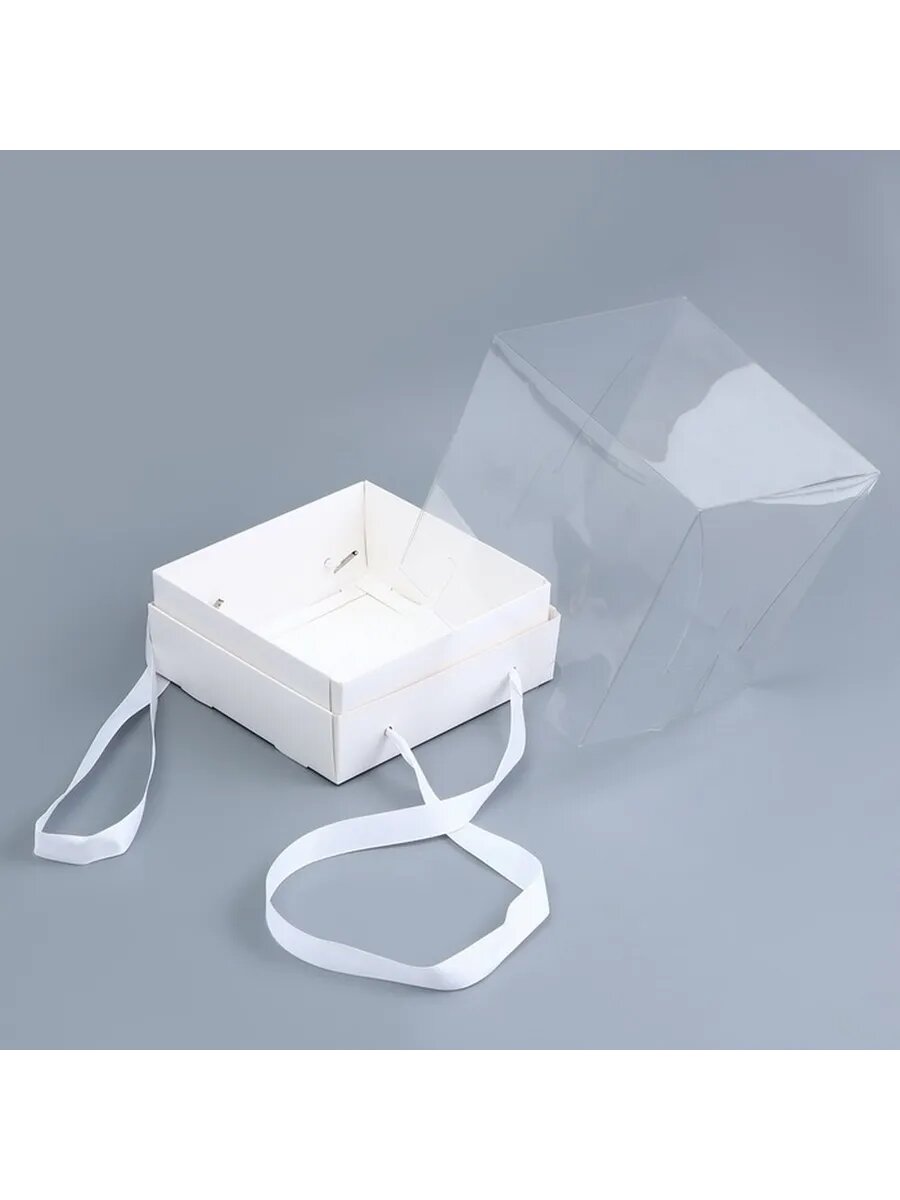 Элегантная белая коробка для торта с прозрачной крышкой