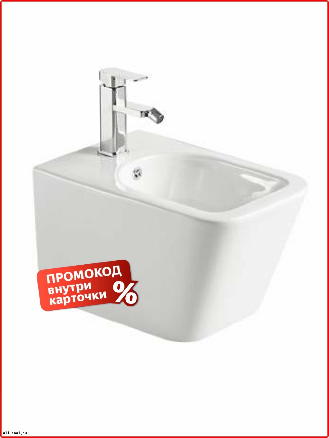 Биде Timo Maurizio 51x34,5x30,5, фаянс, прямоугольная, подвесной, горизонтальное (в стену), белый