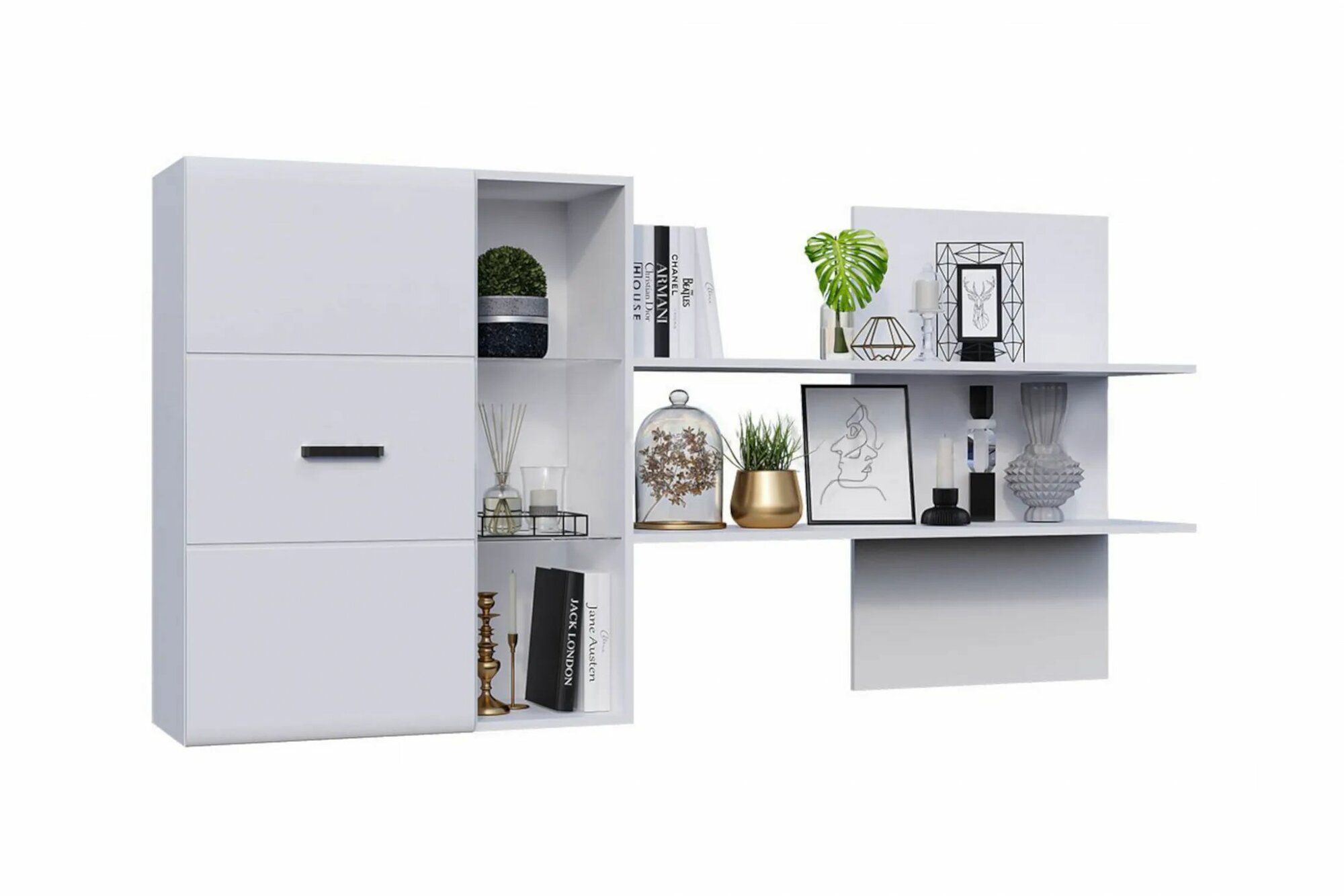 Нэнси New Шкаф навесной с полкой 200 см. Белый глянец, Белый